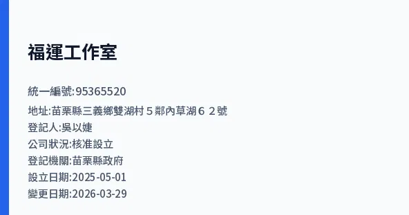 福運工作室的照片-統編 95365520(苗栗縣) 公司登記資料與營業項目詳細圖表