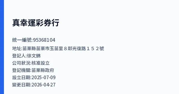 真幸運彩券行的照片-統編 95368104(苗栗縣) 公司登記資料與營業項目詳細圖表