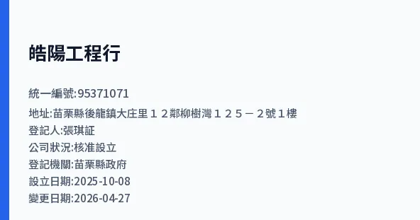 皓陽工程行的照片-統編 95371071(苗栗縣) 公司登記資料與營業項目詳細圖表