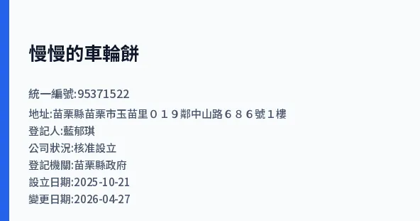 慢慢的車輪餅的照片-統編 95371522(苗栗縣) 公司登記資料與營業項目詳細圖表