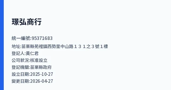 璟弘商行的照片-統編 95371683(苗栗縣) 公司登記資料與營業項目詳細圖表