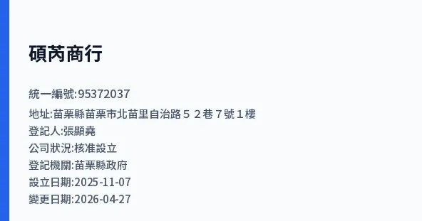 碩芮商行的照片-統編 95372037(苗栗縣) 公司登記資料與營業項目詳細圖表