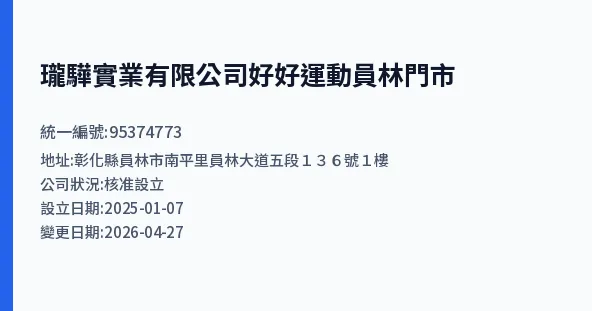 瓏驊實業有限公司好好運動員林門市的照片-統編 95374773(彰化縣) 公司登記資料與營業項目詳細圖表