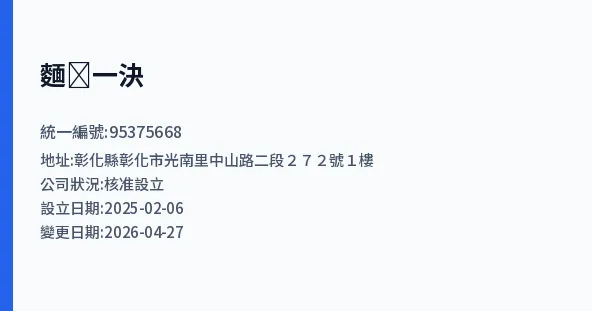麵処一決的照片-統編 95375668(彰化縣) 公司登記資料與營業項目詳細圖表