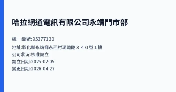 哈拉網通電訊有限公司永靖門市部的照片-統編 95377130(彰化縣) 公司登記資料與營業項目詳細圖表