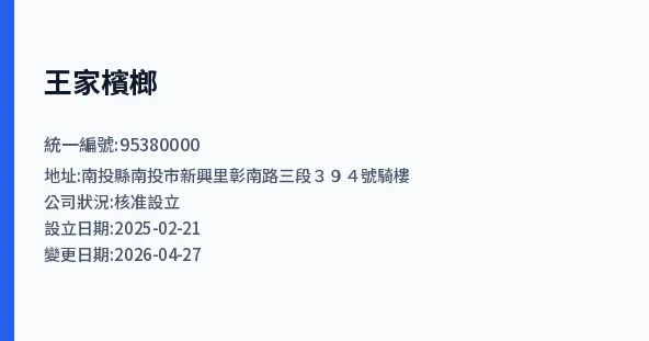 王家檳榔的照片-統編 95380000(南投縣) 公司登記資料與營業項目詳細圖表