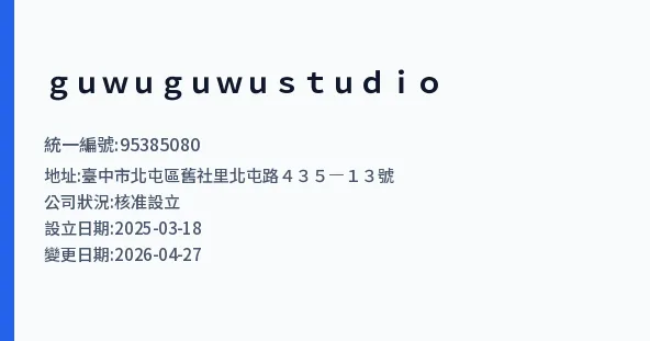 guwu guwu studio的照片-統編 95385080(臺中市) 公司登記資料與營業項目詳細圖表