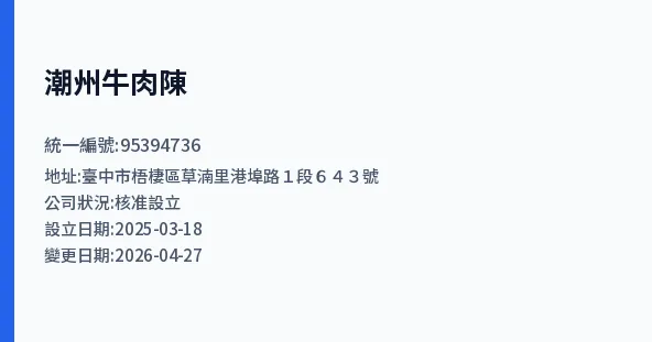 潮州牛肉陳的照片-統編 95394736(臺中市) 公司登記資料與營業項目詳細圖表