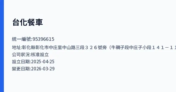 台化餐車的照片-統編 95396615(彰化縣) 公司登記資料與營業項目詳細圖表