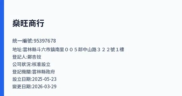 燊旺商行的照片-統編 95397678(雲林縣) 公司登記資料與營業項目詳細圖表