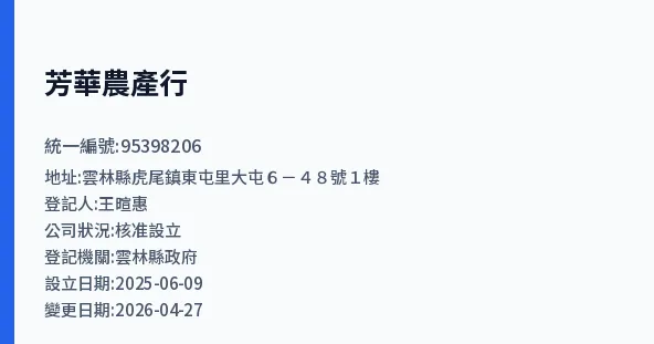芳華農產行的照片-統編 95398206(雲林縣) 公司登記資料與營業項目詳細圖表