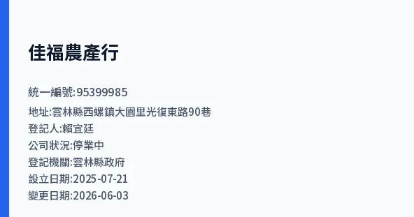 佳福農產行的照片-統編 95399985(雲林縣) 公司登記資料與營業項目詳細圖表