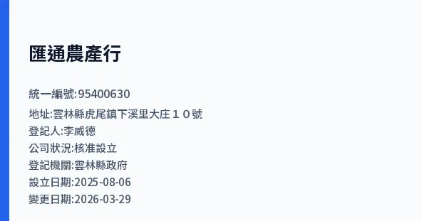 匯通農產行的照片-統編 95400630(雲林縣) 公司登記資料與營業項目詳細圖表