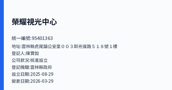 榮耀視光中心的照片-統編 95401363(雲林縣) 公司登記資料與營業項目詳細圖表