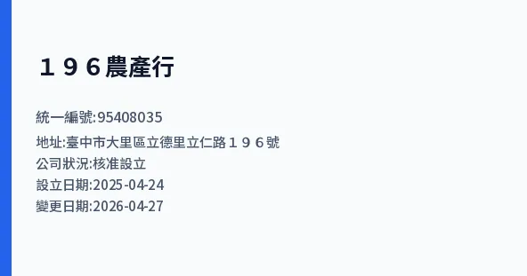 196農產行的照片-統編 95408035(臺中市) 公司登記資料與營業項目詳細圖表