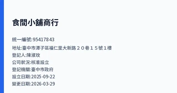 食間小舖商行的照片-統編 95417843(臺中市) 公司登記資料與營業項目詳細圖表