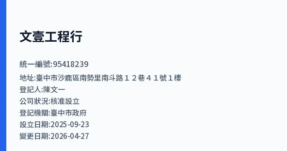 文壹工程行的照片-統編 95418239(臺中市) 公司登記資料與營業項目詳細圖表