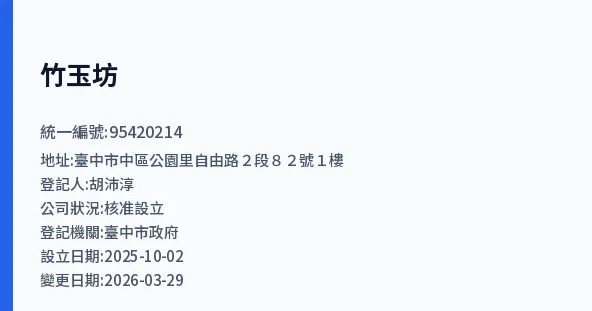 竹玉坊的照片-統編 95420214(臺中市) 公司登記資料與營業項目詳細圖表