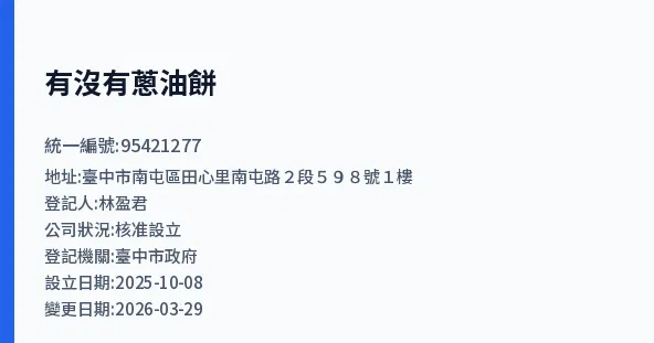 有沒有蔥油餅的照片-統編 95421277(臺中市) 公司登記資料與營業項目詳細圖表