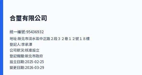 合璽有限公司的照片-統編 95436932(新北市) 公司登記資料與營業項目詳細圖表