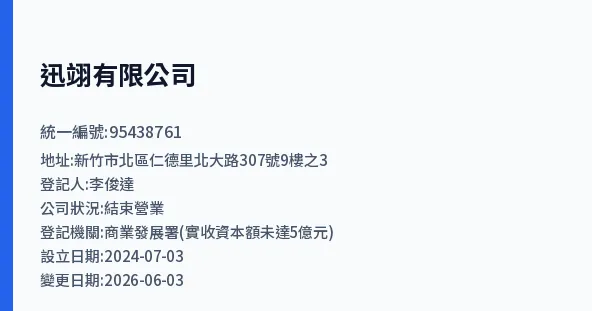 迅翊有限公司的照片-統編 95438761(新竹市) 公司登記資料與營業項目詳細圖表