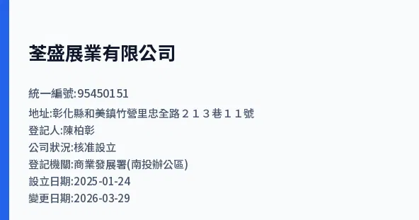 荃盛展業有限公司的照片-統編 95450151(彰化縣) 公司登記資料與營業項目詳細圖表