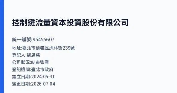 控制鍵流量資本投資股份有限公司的照片-統編 95455607(臺北市) 公司登記資料與營業項目詳細圖表