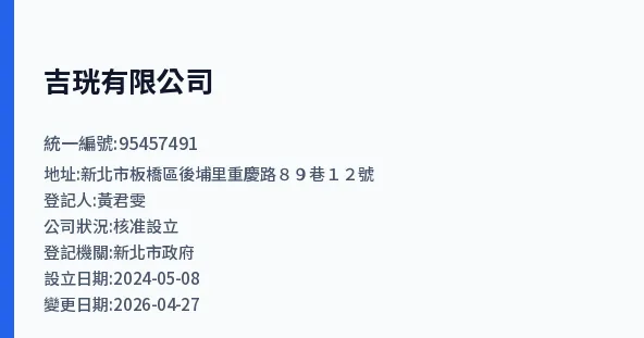 吉珖有限公司的照片-統編 95457491(新北市) 公司登記資料與營業項目詳細圖表