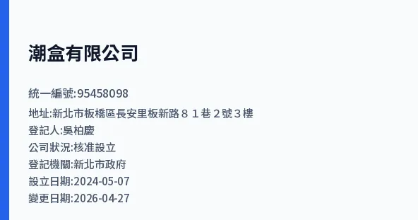 潮盒有限公司的照片-統編 95458098(新北市) 公司登記資料與營業項目詳細圖表