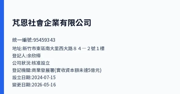 芃恩社會企業有限公司的照片-統編 95459343(新竹市) 公司登記資料與營業項目詳細圖表