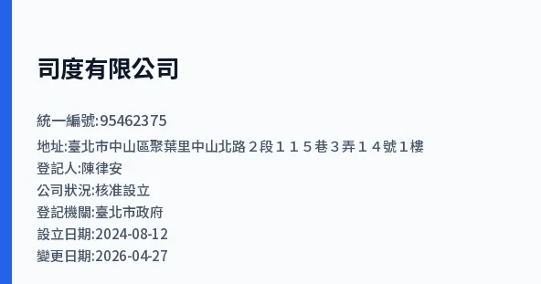 司度有限公司的照片-統編 95462375(臺北市) 公司登記資料與營業項目詳細圖表
