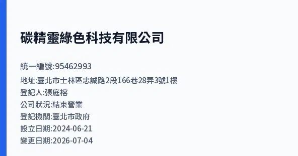 碳精靈綠色科技有限公司的照片-統編 95462993(臺北市) 公司登記資料與營業項目詳細圖表