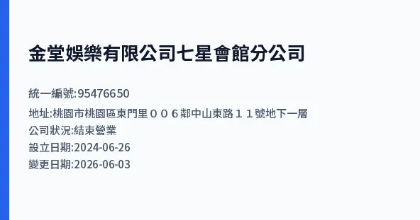 金堂娛樂有限公司七星會館分公司的照片-統編 95476650(桃園市) 公司登記資料與營業項目詳細圖表
