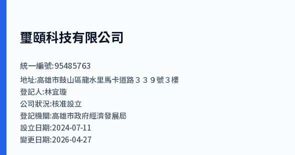 璽頤科技有限公司的照片-統編 95485763(高雄市) 公司登記資料與營業項目詳細圖表