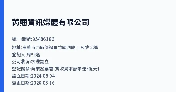 苪翹資訊媒體有限公司的照片-統編 95486186(嘉義市) 公司登記資料與營業項目詳細圖表