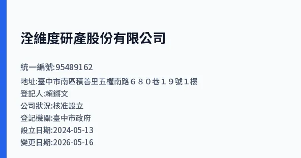 洤維度研產股份有限公司的照片-統編 95489162(臺中市) 公司登記資料與營業項目詳細圖表