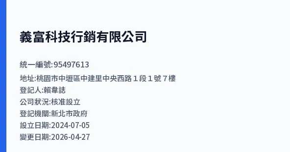 義富科技行銷有限公司的照片-統編 95497613(桃園市) 公司登記資料與營業項目詳細圖表