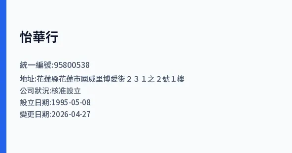 怡華行的照片-統編 95800538(花蓮縣) 公司登記資料與營業項目詳細圖表