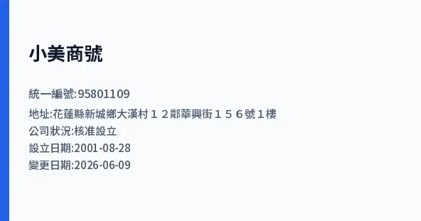 小美商號的照片-統編 95801109(花蓮縣) 公司登記資料與營業項目詳細圖表