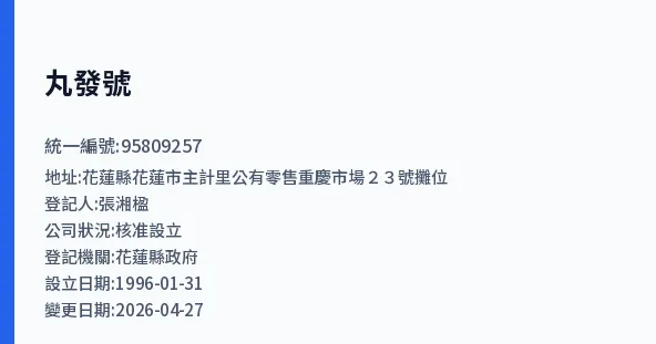 丸發號的照片-統編 95809257(花蓮縣) 公司登記資料與營業項目詳細圖表