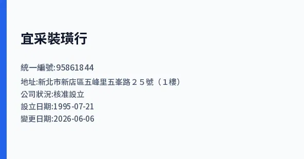 宜采裝璜行的照片-統編 95861844(新北市) 公司登記資料與營業項目詳細圖表