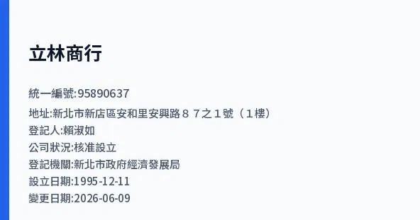 立林商行的照片-統編 95890637(新北市) 公司登記資料與營業項目詳細圖表