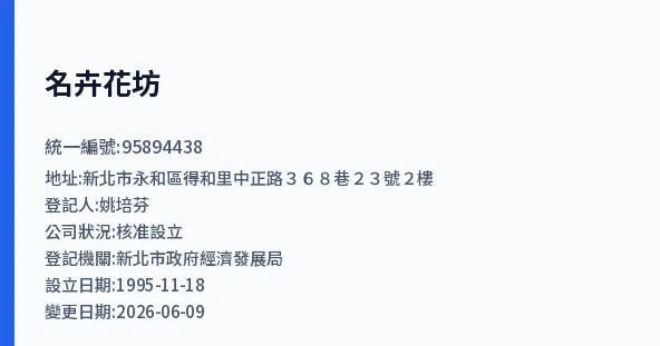 名卉花坊的照片-統編 95894438(新北市) 公司登記資料與營業項目詳細圖表