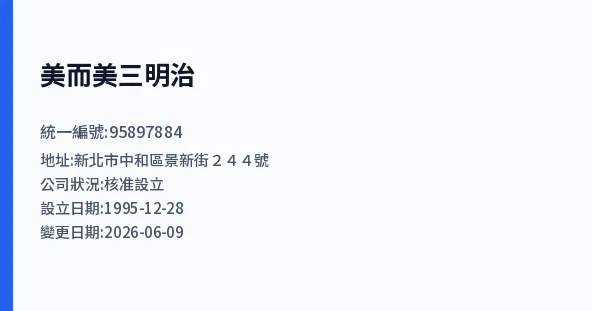 美而美三明治的照片-統編 95897884(新北市) 公司登記資料與營業項目詳細圖表