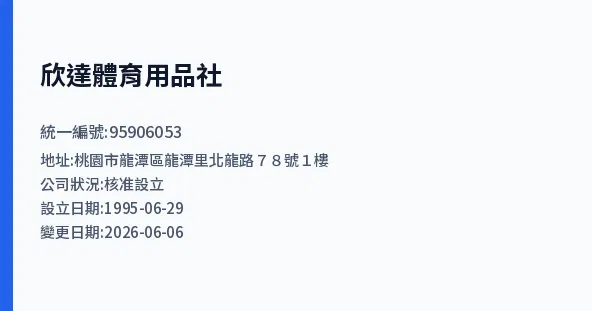 欣達體育用品社的照片-統編 95906053(桃園市) 公司登記資料與營業項目詳細圖表