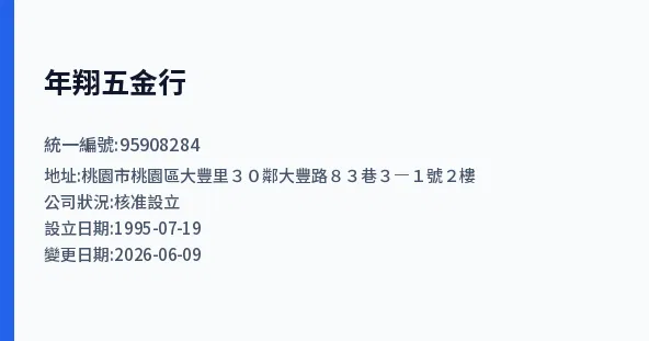 年翔五金行的照片-統編 95908284(桃園市) 公司登記資料與營業項目詳細圖表