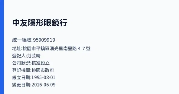 中友隱形眼鏡行的照片-統編 95909919(桃園市) 公司登記資料與營業項目詳細圖表