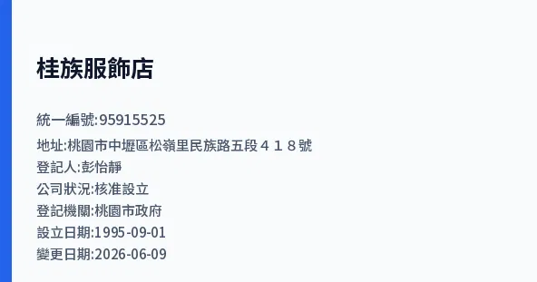 桂族服飾店的照片-統編 95915525(桃園市) 公司登記資料與營業項目詳細圖表