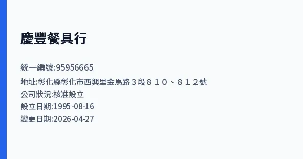慶豐餐具行的照片-統編 95956665(彰化縣) 公司登記資料與營業項目詳細圖表