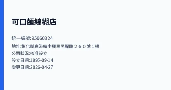 可口麵線糊店的照片-統編 95960324(彰化縣) 公司登記資料與營業項目詳細圖表
